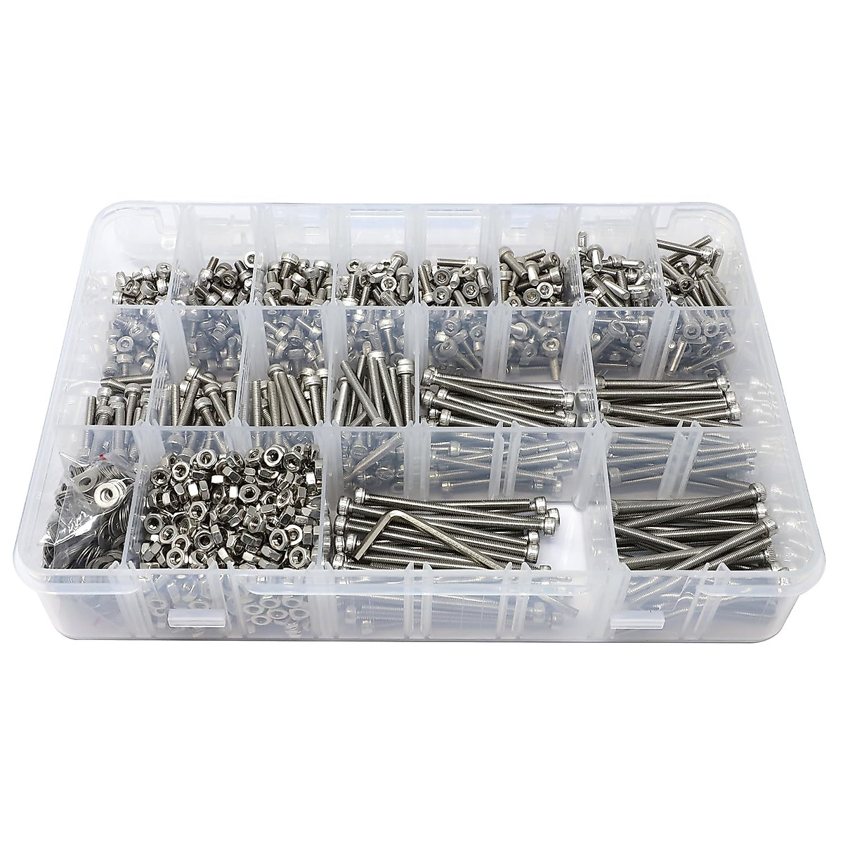 iexcell 1800 Pcs M3 x 4/5/6/8/10/12/14/16/18/20/25/30/35/40/45/50 Stainless Steel 304 Hex Socket Head Cap Screws Blots Nuts Washers Assortment Kit