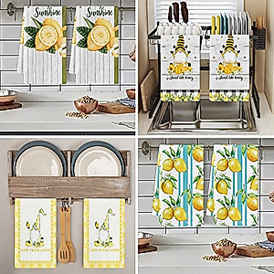HADEEONG Summer Time Lemons Dish Towels for Kitchen, 16 x 23.6 Inch Fast Drying Absorbent Tea Towels Dishcloths, Seasonal Hand Towels for Daily Kitchen Home Cleaning Baking Set of 4