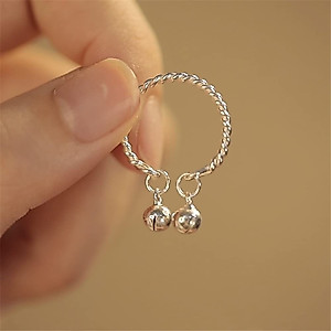 Dainty Ball Bell 925 Sterling Silver Adjustable Open Ring for Women Girls Expandable Boho Twisted Statement Finger Rings Comfort Fit Cute Charms Dangle Jewelry Christmas BFF Gift