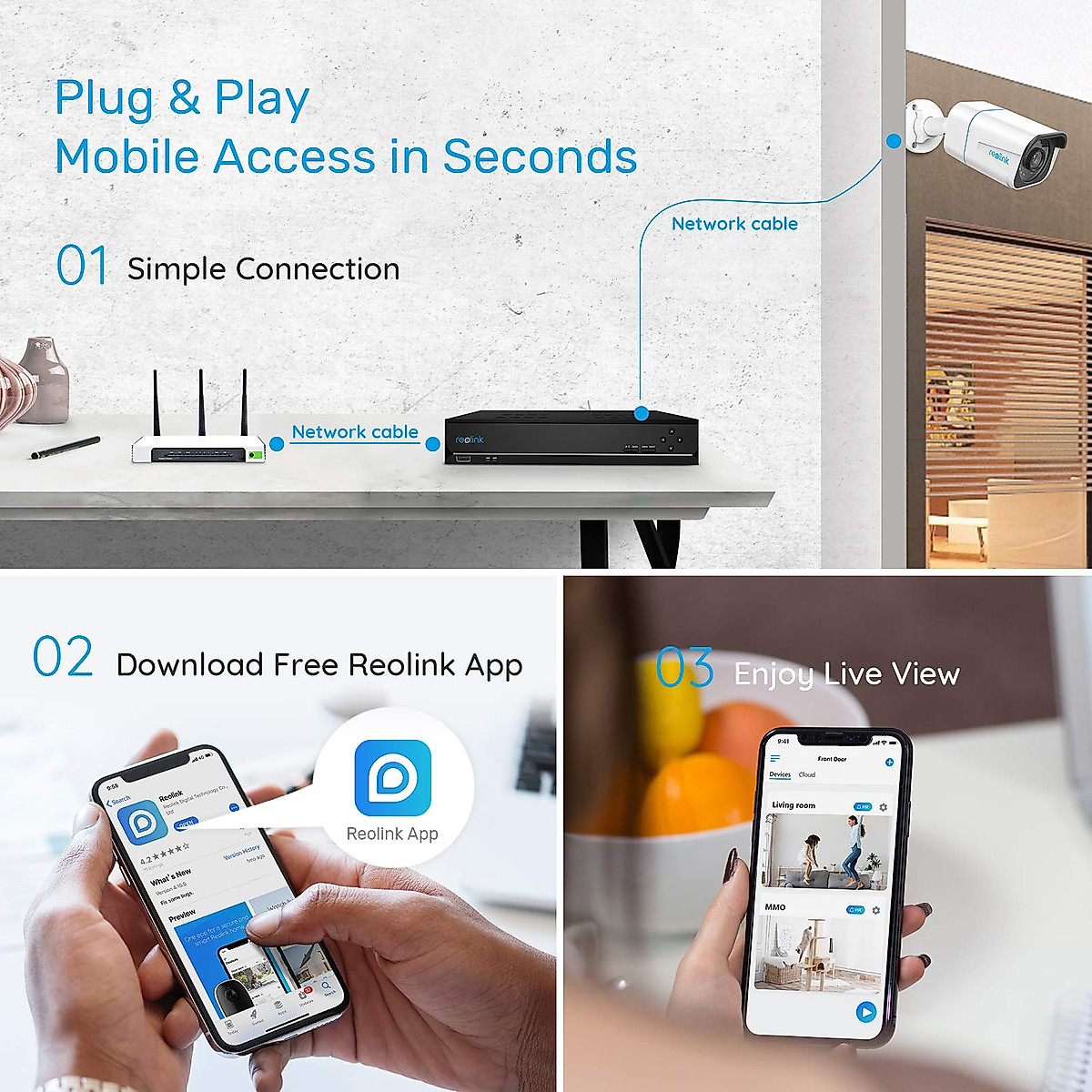 REOLINK 4K Security Camera System, 6pcs H.265 PoE Wired Bullet 4K Cameras with Person Vehicle Detection, 4K/8CH NVR Recorder with 2TB HDD for 24-7 Recording, RLK8-800B6