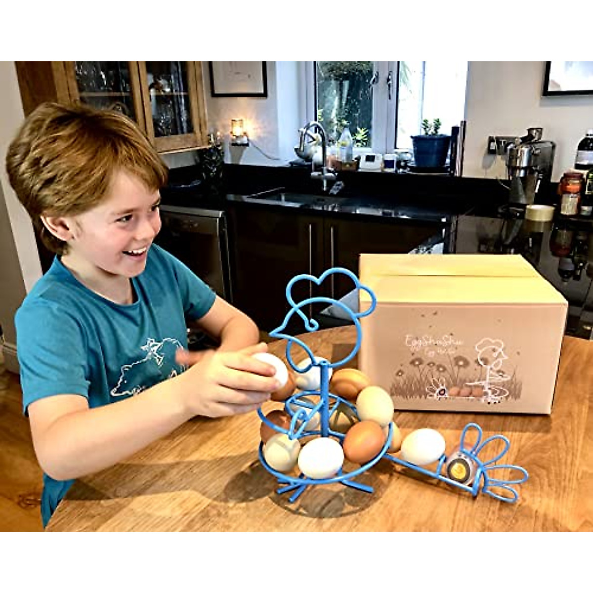 EggShuShu Gray Egg SKelter - Fresh Holder For Countertop ChicKen Stand BasKet Spiral Kitchen Wire RacK Eggs Farm with Timer