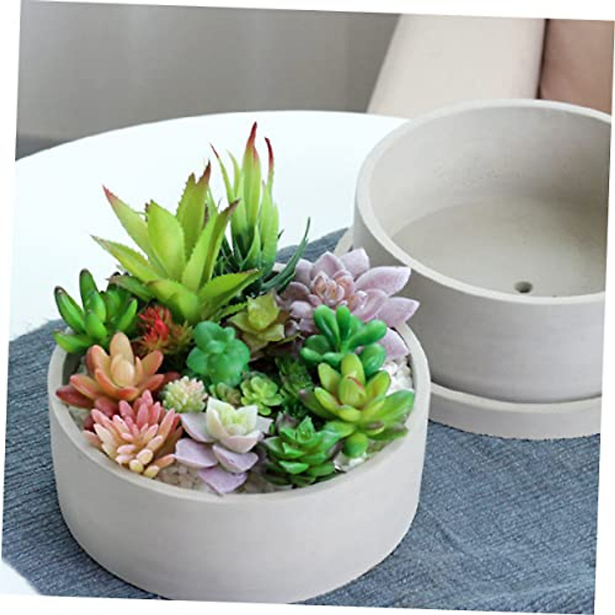 SECFOU 1pc Outdoor Cm Cement Flower Plant Garden Indoor Grey Flowerpot Plants for Round Container Planters Storage Holder Planter Decoration Home Shallow Gardening Succulent Bonsai Pot