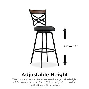DHP Niam Upholstered Seat Swivel Black PU, Set of 3 Barstool