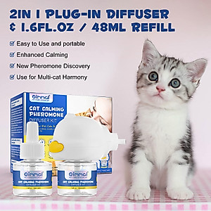 Calming Diffuser for Cat, 2-in-1 Cat Anxiety Relief Refill, Cat Pheromone Diffuser Plug-in, Pheromone Diffuser to Reduce Cat Stress, Spraying & Scratching(1x48ml Refill)
