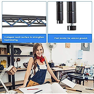 Black 5 Tier Shelf Wire Shelving Unit NSF Wire Shelf Metal Large Storage Shelves Heavy Duty Height Adjustable Utility for Garage Kitchen Office Commercial Shelving Steel Layer Shelf - (72"x36"x14")