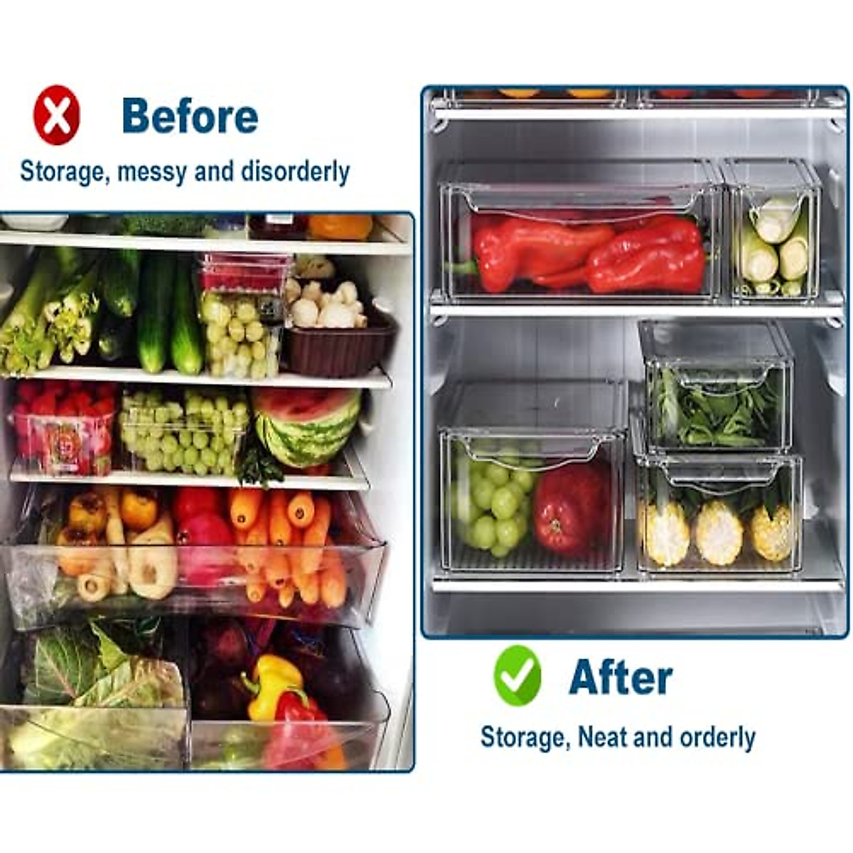 Set of 10 Refrigerator Organization Bins with Lids, Clear Fruit and Vegetable Storage Containers Fridge Organizer, Acrylic Stackable Kitchen Fridge Organizers and Storage Cabinets