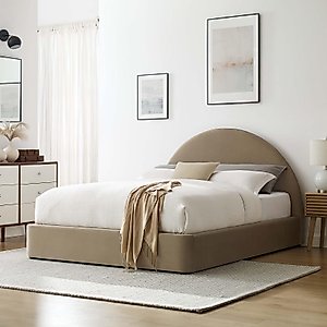 Modway Resort Queen Size Platform Bed with Arch Shaped Round Headboard in Taupe, Upholstered Velvet Bed Frameain-Resistant Performance Velvet, Soft Cloud Bed Frame, No Box Spring Needed