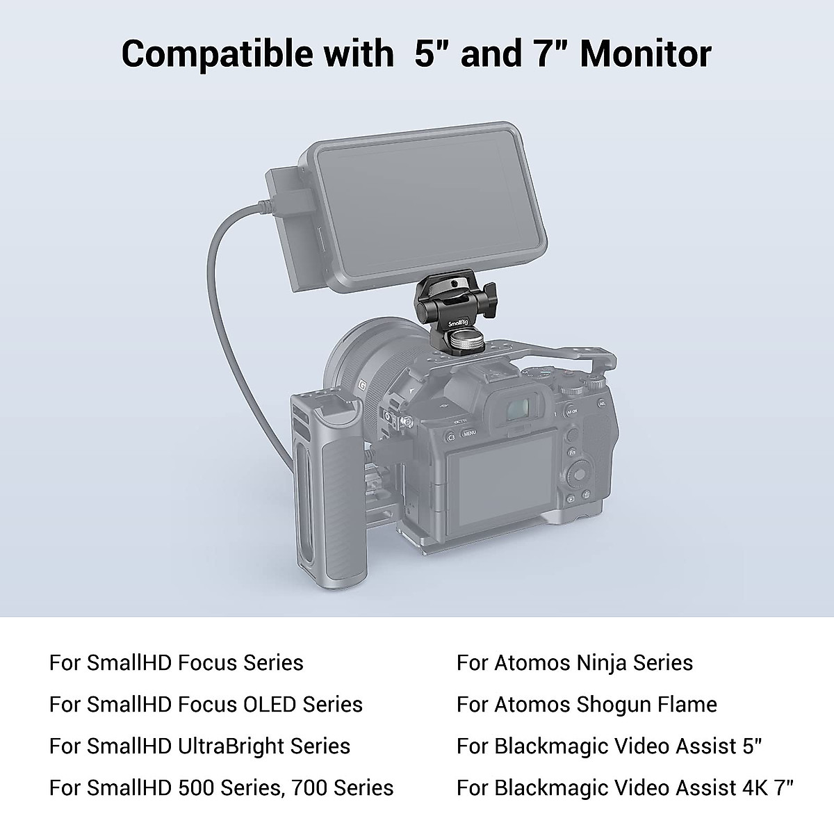 SmallRig Adjustable Camera Monitor Mount for ARRI-Style (Upgrade), 360° Swivel and 180° Tilt Monitor Holder Anti-Twist Support 5” and 7” Field Monitor- 2903B