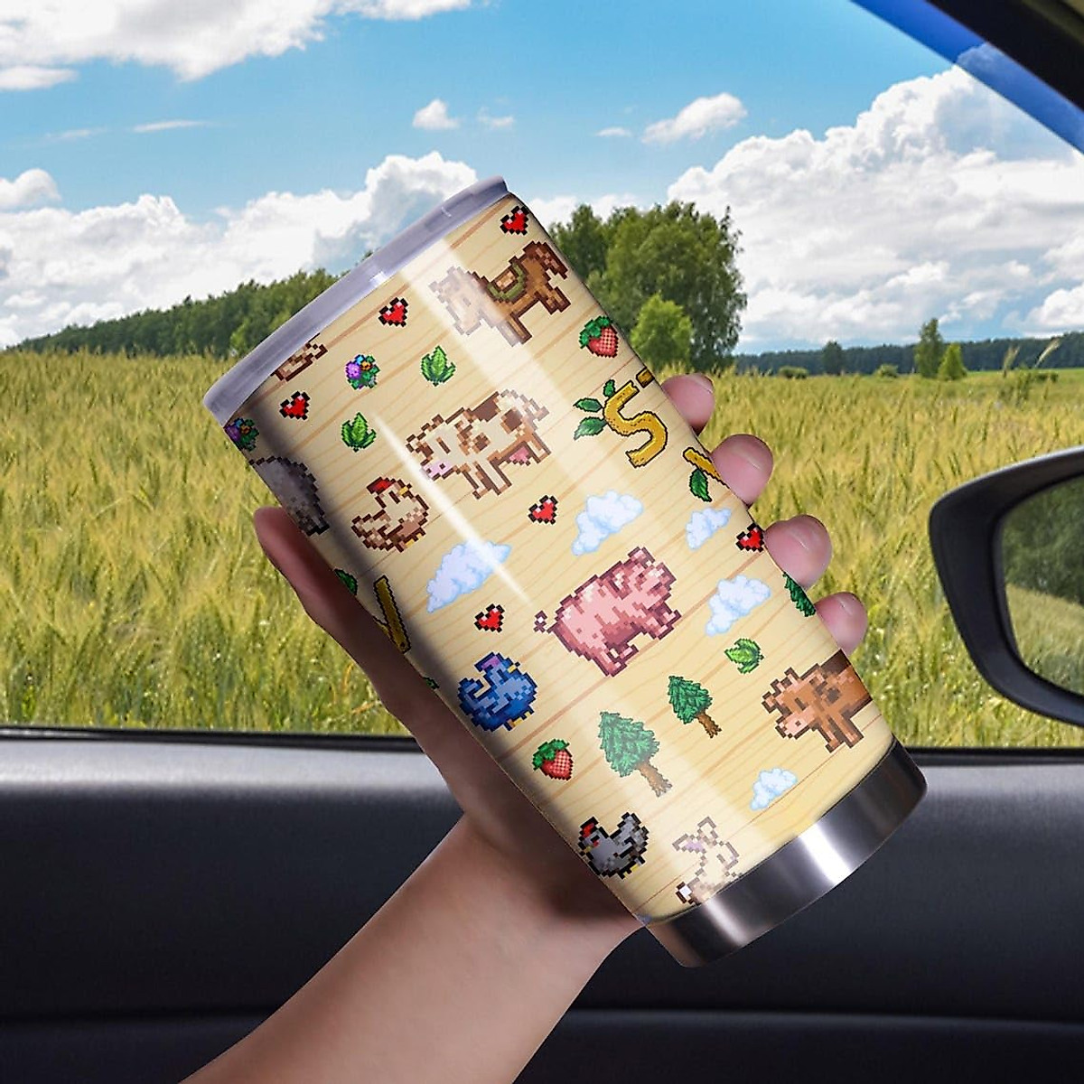 Stardew Farm Valley Collection Tumbler Game Stardew Coffee Valley Tumble Stainless Steel Vacuum Insulated, Thermos Mug With Lids And Straws, Travel Coffee Valley Cup Farm Gifts