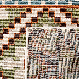 SAFAVIEH Veranda Collection Area Rug - 6'7" x 9'6", Green & Terracotta, Boho Design, Non-Shedding & Easy Care, Indoor/Outdoor & Washable-Ideal for Patio, Backyard, Mudroom (VER097-0745)