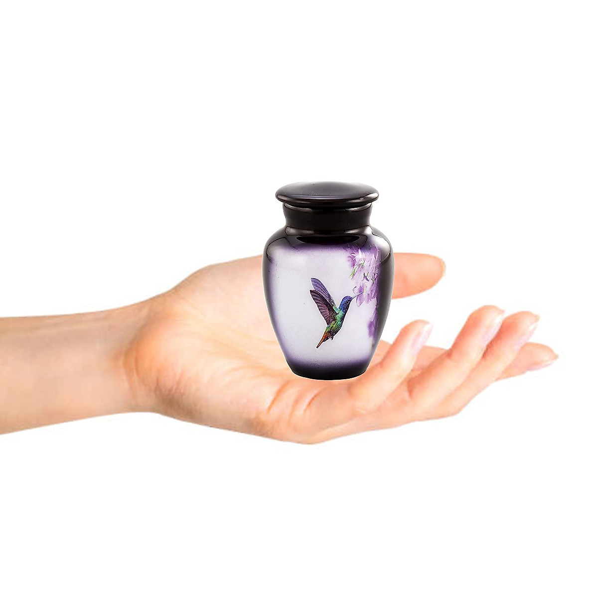 Hummingbird Keepsake Urn, Hummingbird Mini Urn for Ashes, Hand Painted Token Urn, Handmade Minature Urn with Velvet Case & Bag (Keepsake)