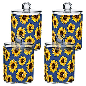 Yellow Sunflower Blue 2 Pack Qtip Holder Organizer Dispenser Plastic Bathroom Jars Storage Containers with Lids Clear Plastic Storage Jars for Bathroom Accessories