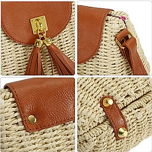 So'each Women's Handmade Wicker Woven Purse Tassels Message Crossbody Bag