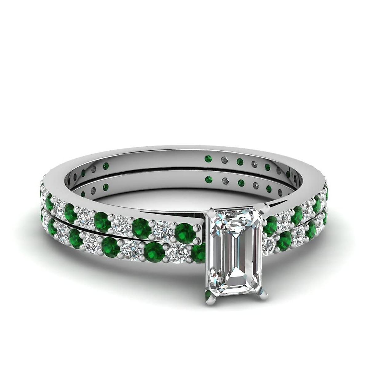 55Carat Classic Delicate Diamond Wedding Set 925 Sterling Silver Created Emerald Emerald Shape Green colorWedding Ring Sets Prong Setting in Size 12