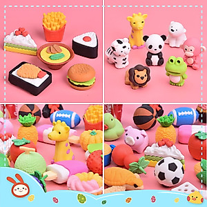 FUN LITTLE TOYS Erasers with Easter Eggs Cute Mini Animals Food Puzzle Erasers for Kids Bulk Fillers Inside Toys