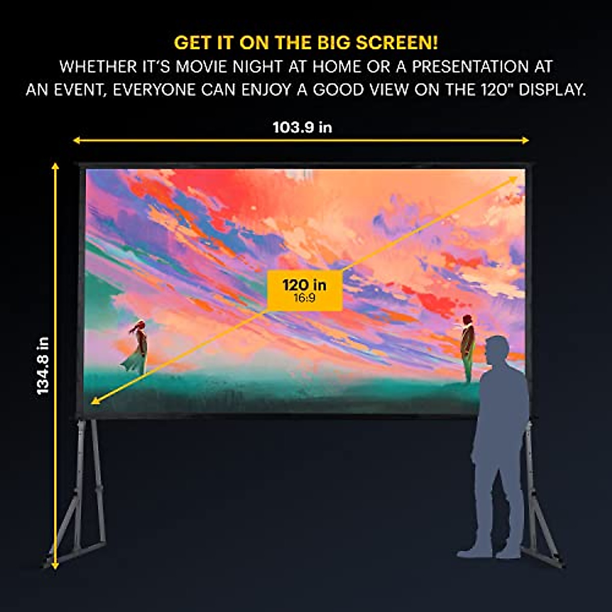 KODAK 120” Dual Projector Screen w/ Stand | Fast Fold Gray Front & Rear Projection Backdrop for Outdoor & Indoor Movies with Tripod, Outdoor Stability Kit, & Black Storage Carry Case