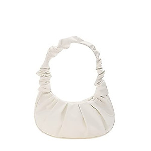 WDIRARA Women's Ruched Bag PU Leather Shoulder Handbag Bag Mini Purse White one-size