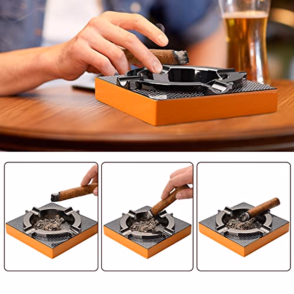 OILP Cigar Ashtray Metal Outdoor Cigar Cigarette Ashtray for Patio/Home Modern Table Cigar Ashtrays,Cigar Accessories Gifts for Men-(Square,Alloy)