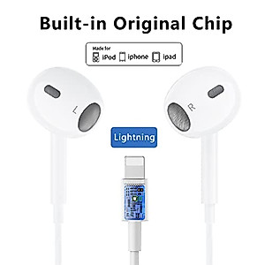 【Apple MFi Certified】 iPhone Lightning Earbuds Headphones Earphone Headset Built-in Microphone & Volume Control Compatible with Apple iPhone 14/13/12/11 Pro Max Xs/XR/X/7/8 Plus iPad Pro