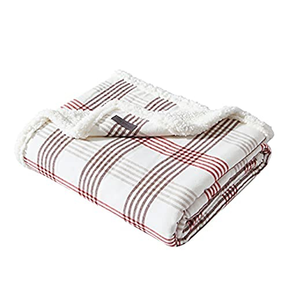 Eddie Bauer - Throw Blanket, Cotton Flannel Home Decor, All Season Reversible Sherpa Bedding (Union Bay Red, Throw)