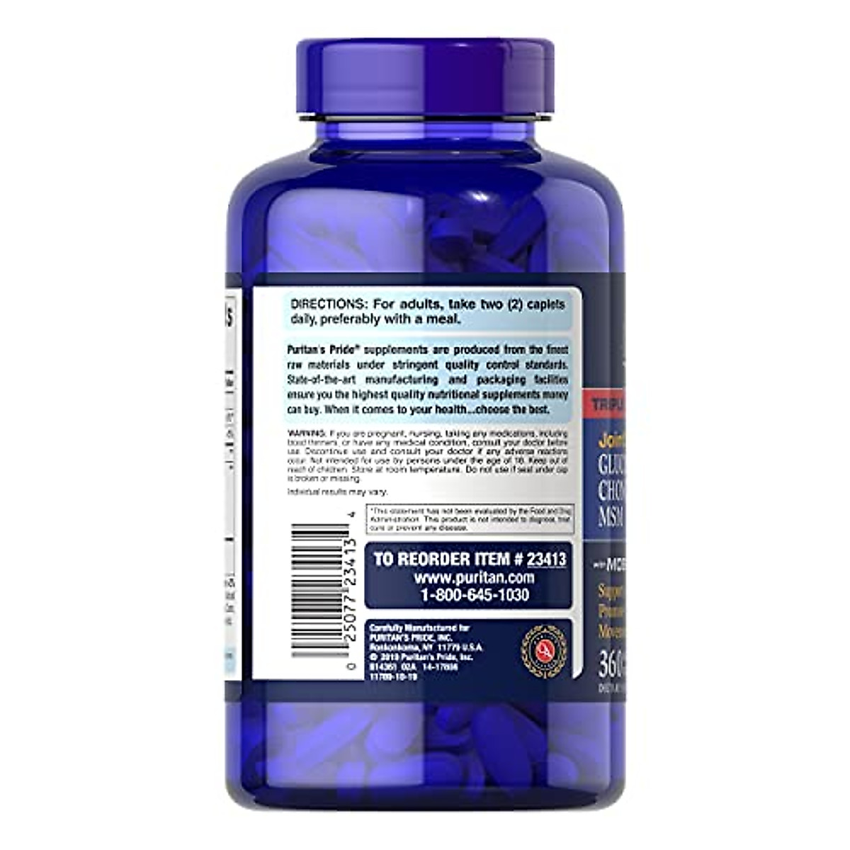 Puritan's Pride Glucosamine, Chondroitin & MSM Joint Soother-2 Per Day Formula, Tablet