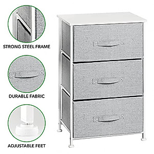 mDesign Steel Top and Frame Storage Dresser Tower Unit with 3 Removable Fabric Drawers for Bedroom, Living Room, or Bathroom - Holds Clothes, Accessories, Lido Collection - Gray