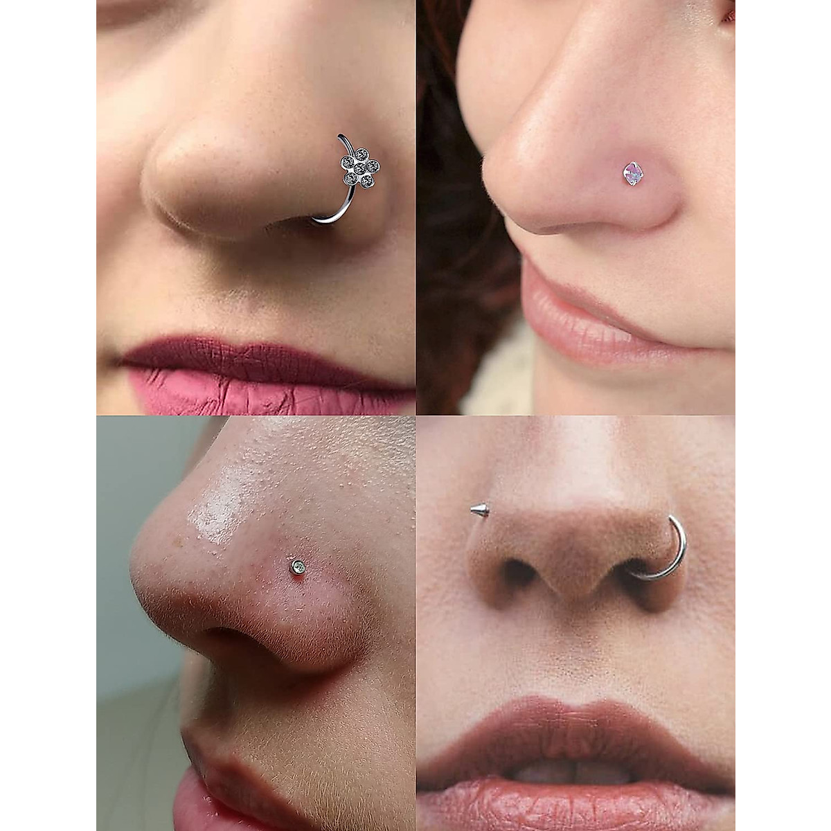 Vsnnsns 20G Nose Rings for Women Surgical Steel Nose Rings Hoops L Shaped Nose Studs Nose Hoop Rings 2mm Diamond CZ Nose Ring Nose Piercing Jewelry Silver 26Pcs