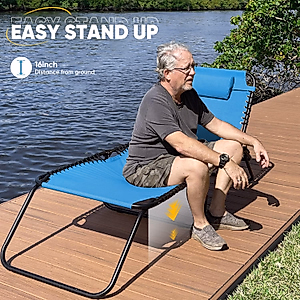 EZCHEER Folding Chaise Lounge Oversize, 16 inch High Portable Sunbathing Chair, Extra Wide XL Outdoor Chair with Storage Bag, Blue