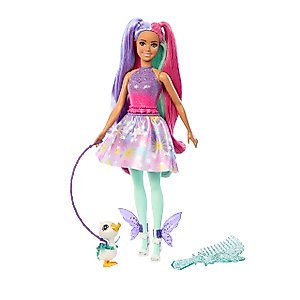 Barbie A Touch of Magic Fashion Doll, The Glyph with Fantasy Outfit & Colorful Hair with Comb & Pet Accessories