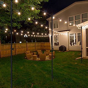 TIDYON String Light Poles for Outdoor, 9ft Sturdy Metal Pole for Hanging String Lights for Outside, Backyard, Patio, Wedding