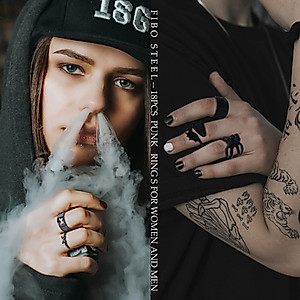 FIBO STEEL 18PCS Gothic Punk Chain Finger Rings for Women Men Y2K Black Stackable Rings Snake Chain Rings Open Adjustable Knuckle Emo Rings Punk Gothic Jewelry