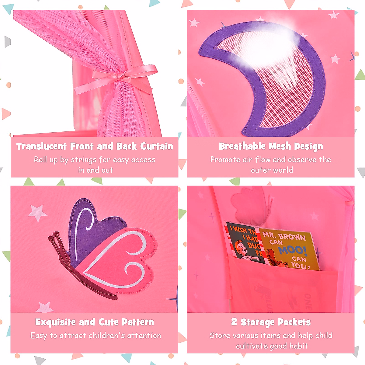 Costzon Kids Dream Bed Tent, Portable Baby Playhouse Privacy Space Twin w/Double Net Curtain, Princess Tent w/Inner Pocket & Carrying Bag, Children Play Tent for Girls (Pink)