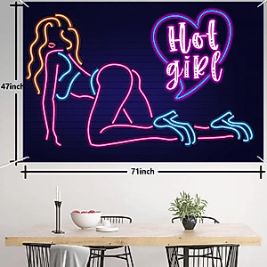 Neon Hot Sexy Girl Banner Pole Dancing Theme Pole Dance Backdrop Decor for Bachelorette Bridal Shower Birthday Party Decorations Chair Dancing Party P Valley Party Supplies Photo Booth Props Favors
