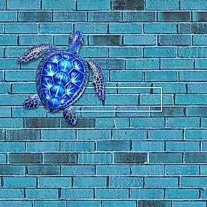 Metal Turtles Wall Art Decoration Iron Tortoise Wall Sculptures for Home Bedroom Living Room Garden Ornament - Blue