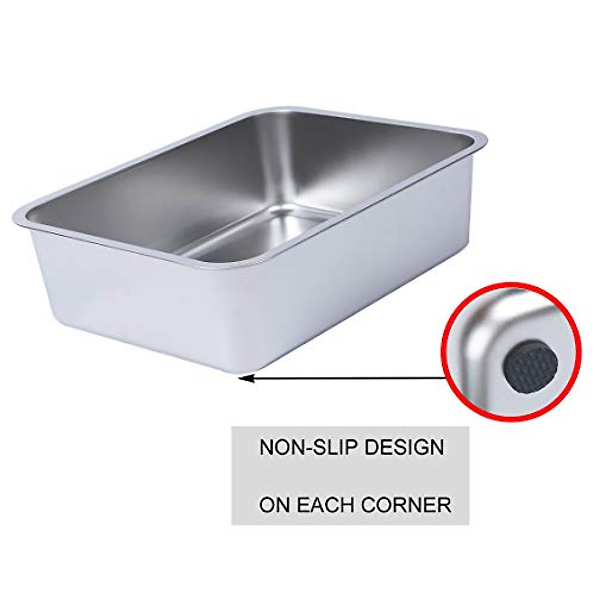 Dimaka Stainless Steel Litter Box for Cat and Kitten, 6 inch Side Height, Non Stick Smooth Surface Metal Pan, Easy to Clean, Non Odor and Rust Proof, Safe and Hard (17.5" X 14")
