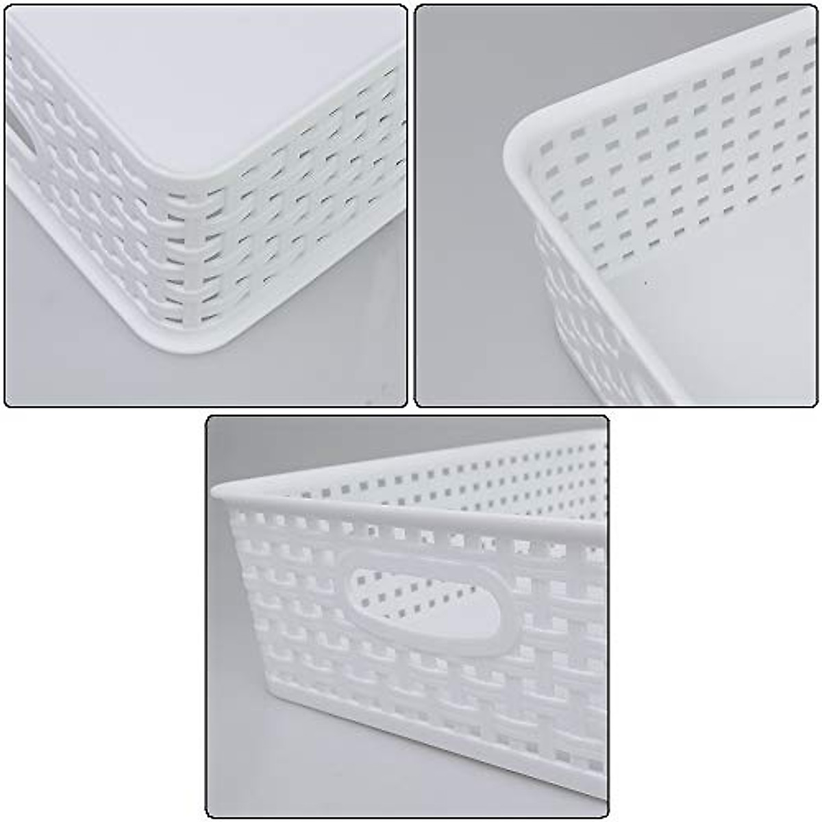 AnnkkyUS 4-Pack White Plastic Basket Trays, Rectangle Paper Storage Baskets