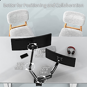 MOUNTUP Dual Monitor Desk Mount for 13-42’’ Computer Screen, Ultrawide Monitor Arm Holds 2.2-37.5 lbs Each, Full Motion Monitor Stand for 2 Monitors with Clamp/Grommet Base, VESA Mount 75x75 100x100