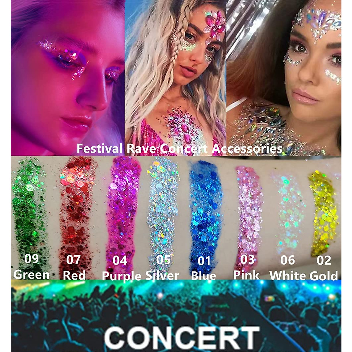 Go Ho Pink Face Body Glitter,Singer Concerts Pink Face Paint Glitter Makeup,Holographic Chunky Sequins Glitters for Eye Lip Hair Nails,Festival Glitter Rave Accessories,03 Pink Glitter 52g