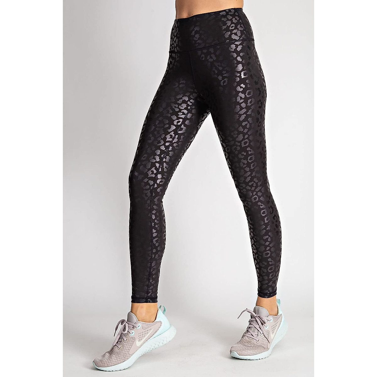 Hype Up Women's High Waisted Printed Super Buttery Soft Activewear Full Length Leggings with Inner Pocket (S-3X) Black/Black