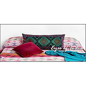 Eyes of India Embroidered Boho Bolster Throw Pillow Cover, Long Lumbar Rectangle Bohemian Cushion Case Sofa Couch, Decorative Accent Bed Living Room, 14x32 inch (36x80 cm), Green Purple