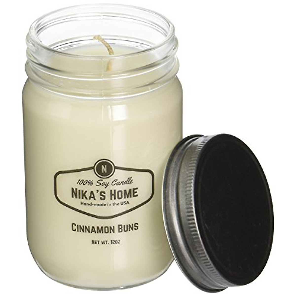 Nika's Home Cinnamon Buns Soy Candle 12oz Mason Jar Non-Toxic White Soy Candle-Hand Poured Handmade, Long Burning 50-60 Hours Highly Scented All Natural, Clean Burning Large Candle Gift Décor