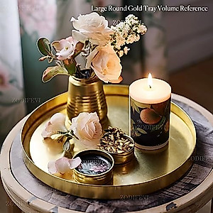 ZODIFEVI Gold Round Trays, 12 Inch Large Round Gold Serving Tray, Gold Tray Decorative, Gold Serving Tray, Decorative Tray for Jewelry, Makeup, Candle, Toiletry, Kitchen Tableware, Bar, Cafe (Large)