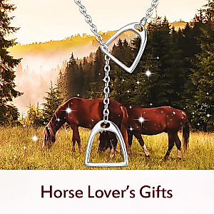 FANZE Double Horse Stirrup Lariat Necklace Y Style Layered Horseshoe Pendant Embrace Horse Necklace Horse Gifts For Women