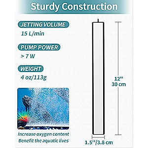 Pawfly Aquarium 12 Inch Air Stone Bar Bubble Diffuser Release Tool with Suction Cup Clip Accessory for Air Pumps DWC Systems Fish Tanks and Small Garden Ponds