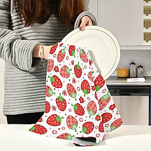 Kigai 1 Pack Strawberry Kitchen Towels Soft Highly Absorbent Dish Towels Reusable Kitchen Hand Towels for Kitchen Decorations or Tea Towels 28 x 18 Inch