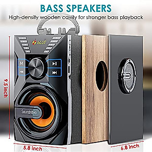 35W(50W Peak) Bluetooth Speaker, Portable Wireless Speaker with 15W Subwoofer 8000mah Libattery LCD Display LED Lights Remote Control U Disk TF Card Wooden Speaker for Christmas Party Store Events