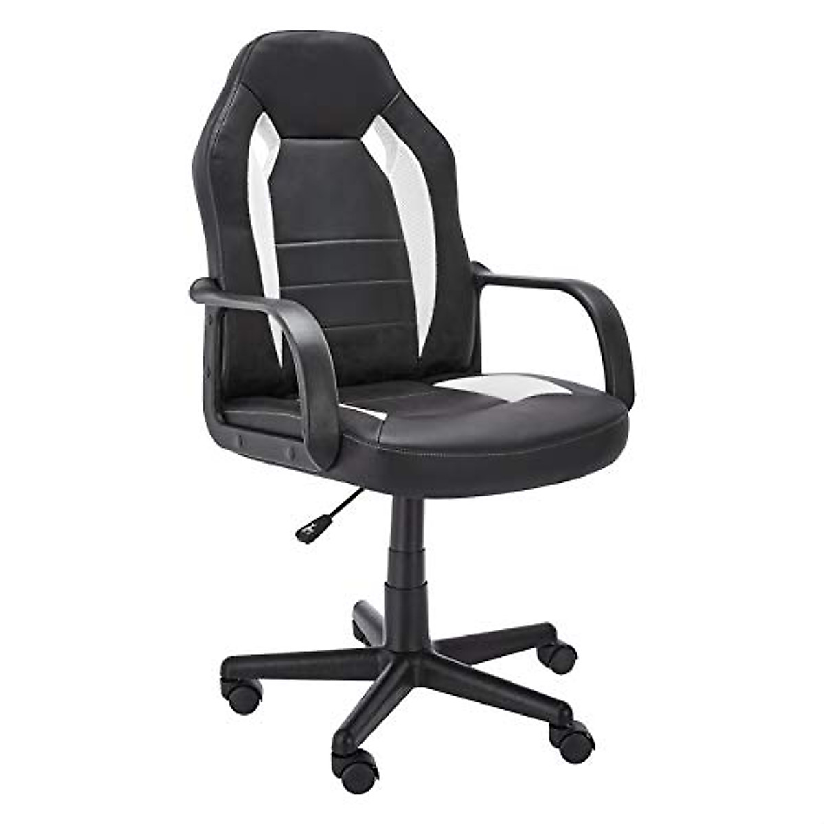 Amazon Basics Racing/Gaming Style Office Chair, Faux Leather, 22.6"D x 25.2"W x 44.1"H, White