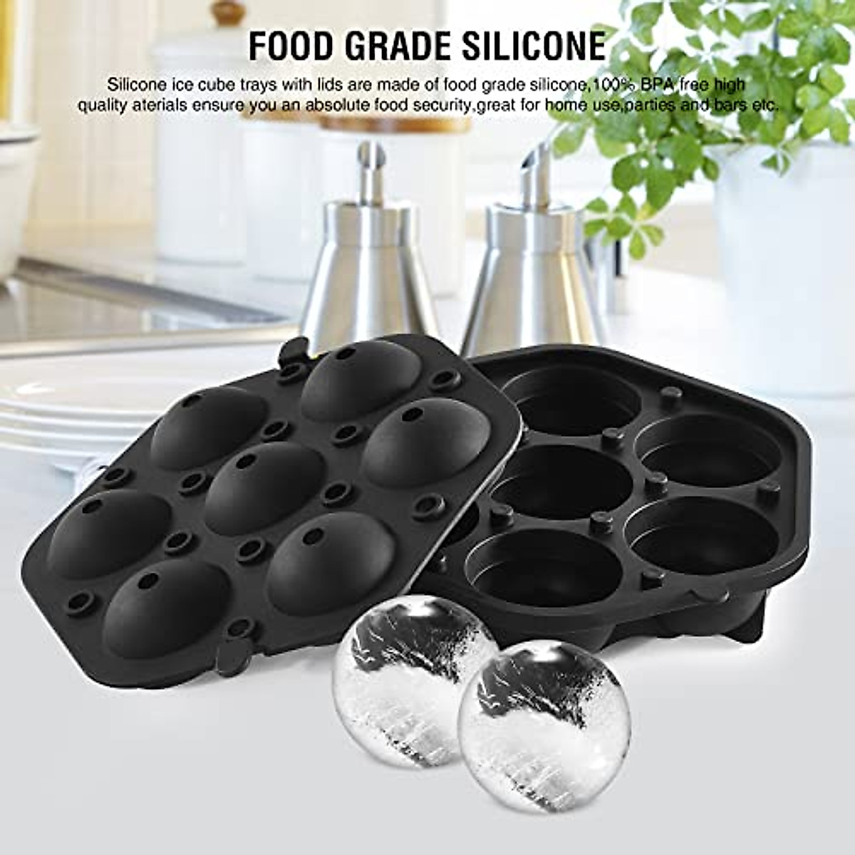 Ice Cube Trays Silicone, Sphere Ice Ball Maker with Lid for Whiskey and Cocktails & Bourbon, Reusable and BPA Free 1 Pack (7 ball ice tray)
