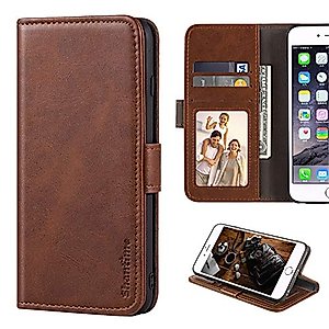 Shantime Xiaomi Redmi Note 10 Pro Case, Leather Wallet Case with Cash & Card Slots Soft TPU Back Cover Magnet Flip Case for Xiaomi Redmi Note 10 Pro Brown
