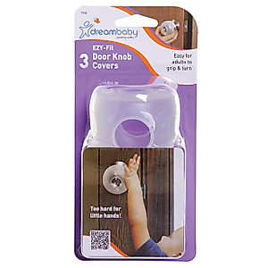Dreambaby EZY-Fit Door Knob Child Proof Safety Covers - Fits Most Standard Doorknobs - Suitable for Push & Twist Locks - White - 3 Pack - Model L908